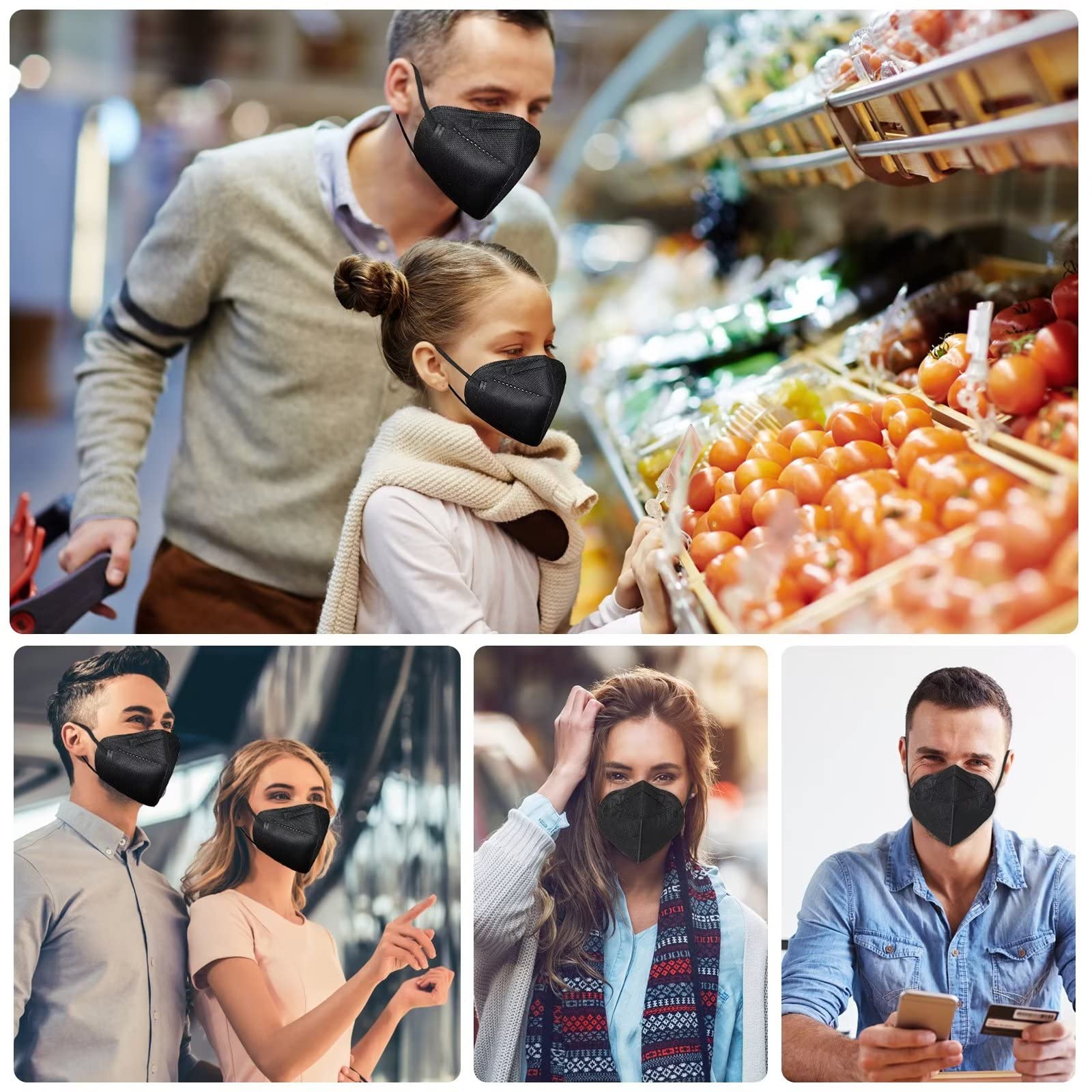 KN95 Face Mask 50 Pack, Individually Wrapped, Black Disposable Face Masks, 5-Ply Protection against PM2.5 Breathable Comfortable Safety Mask with Over 95% Filtering