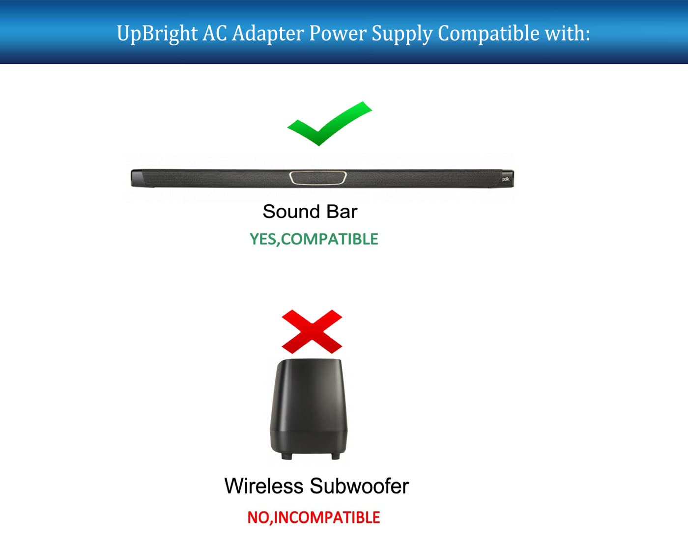 UpBright 20V AC/DC Adapter Compatible with Polk Audio 5000 2000 3000 4000 IHT 5000IHT 2000IHT IHT5000 IHT2000 AM1500-A AM1200-A AM1400-A AM1400-B N1 AM1911-A YJS05-2002700D GPE602-200250W Soundbar