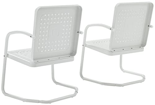 Crosley Furniture Bates 2-Piece Outdoor Chair Set, Retro Metal Patio Chairs for Dining, Porch, Deck, Balcony, White Gloss