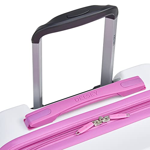 DELSEY Paris Christine Hardside Expandable Luggage with Spinner Wheels, White with Mauve Trim, Carry On 20 Inch