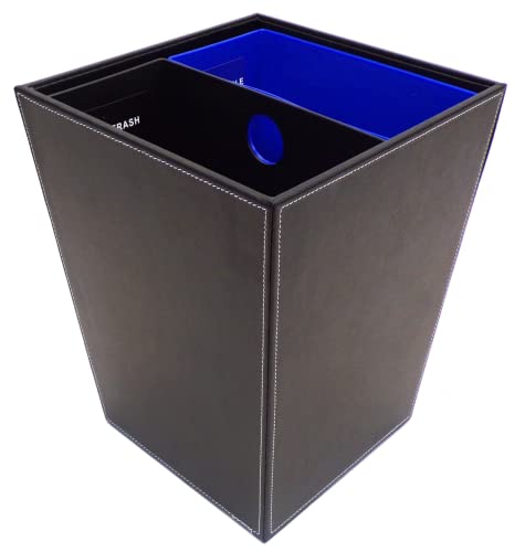 Hospitality Source Black Leatherette Recycle Waste Bin with Dual Liners for Home or Office. 14.5 Quart Capacity.