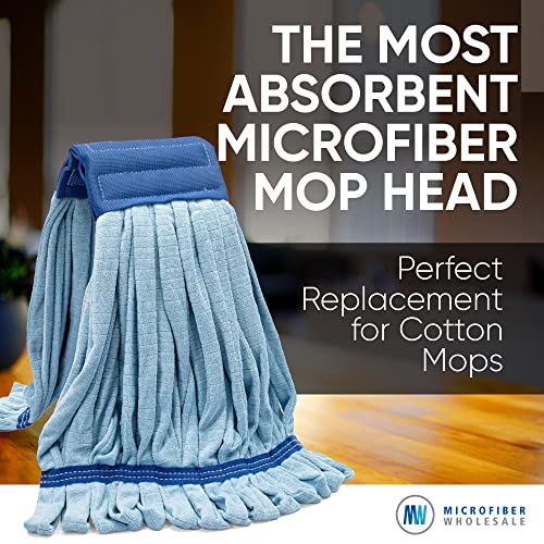 Commercial Mop Head Replacement - Large Microfiber Tube Mop (18 oz.) | Industrial Wet Mops | Washable Refill, Reusable, Heavy Duty, Looped End Mopheads | Hardwood, Tile, Laminate Floors (Blue)