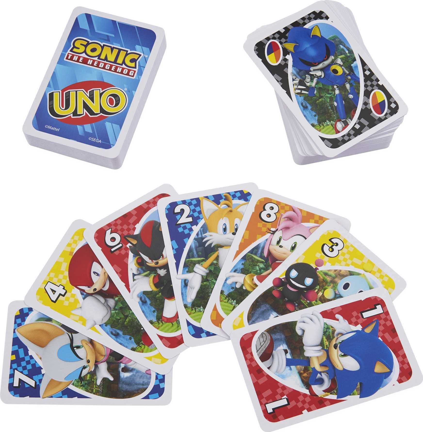 Mattel Games UNO Sonic The Hedgehog Card Game for Kids & Family, Themed Deck & Special Rule, 2-10 Players