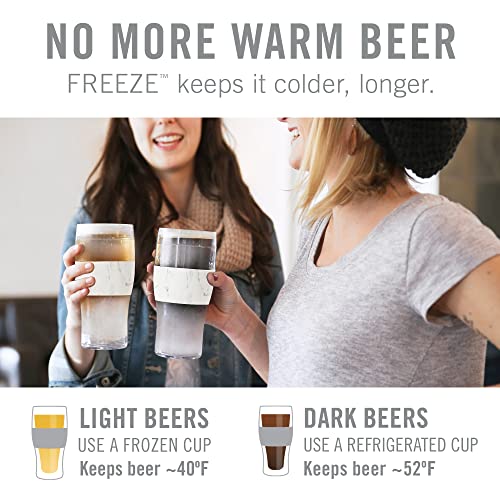 Host Freeze Beer Glasses, 16 ounce Freezer Gel Chiller Double Wall Plastic Frozen Pint Glass, Set of 2, Marble