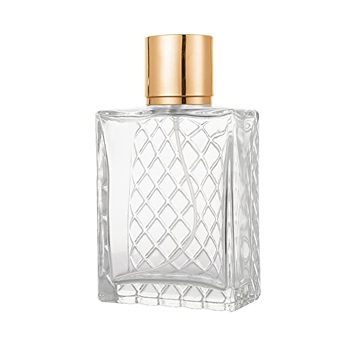 Enslz 100ml/3.4Oz Clear Glass Fine Mist Atomizer,Portable Square Refillable Empty Perfum Spray Bottle Travel Atomizer Bottle Gold Cap
