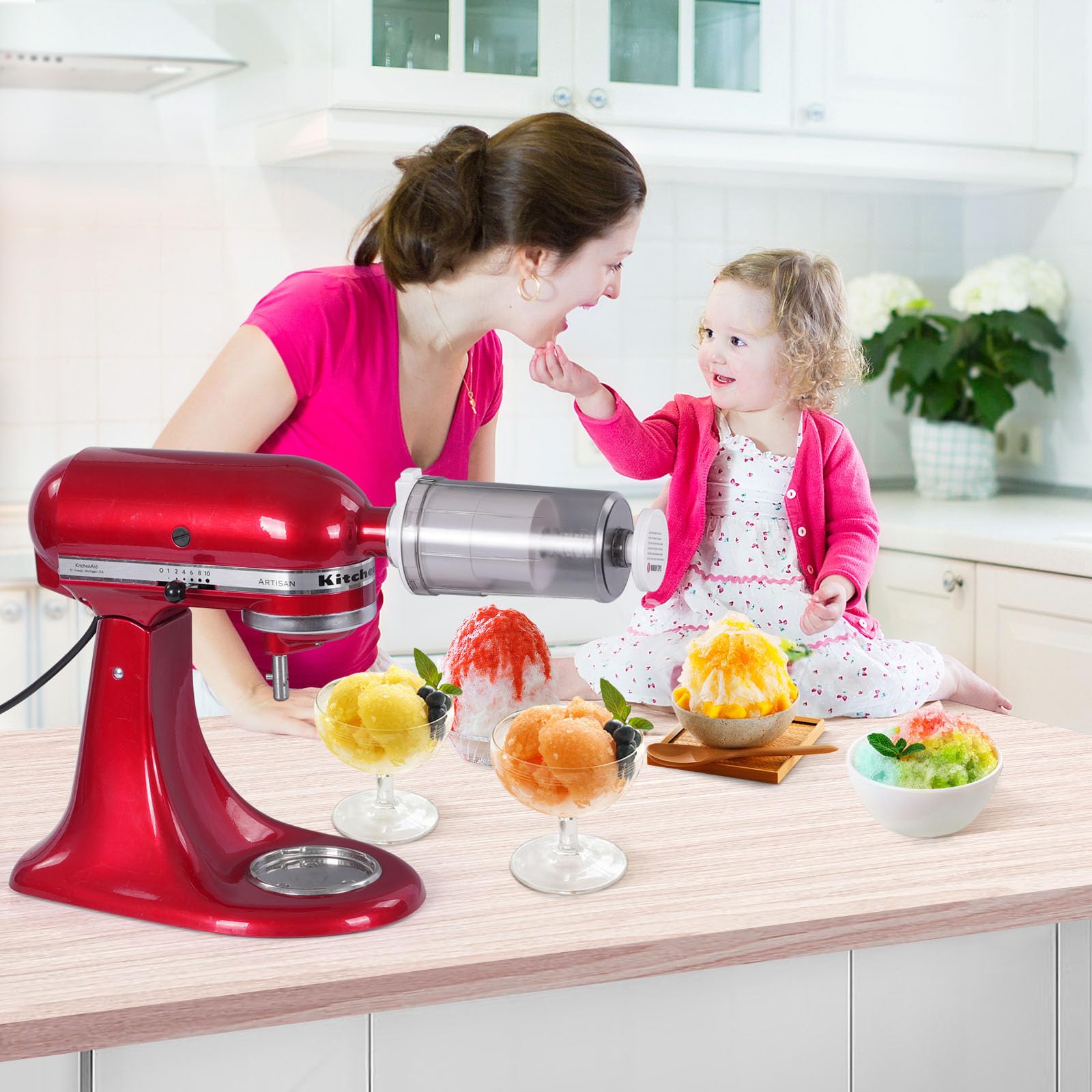 Gdrtwwh Shaver Ice Attachment for KitchenAid Stand Mixer-Ice Shaver and Snow Cone Attachment for Kitchenaid Stand Mixer,BPA Free(8pcs Ice Mold Includ)