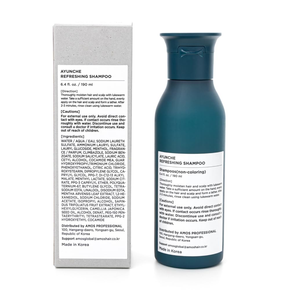 AYUNCHE Refreshing Shampoo for Oily Scalp, 11.8oz Purifying & Cool Down | Powerful Cooling & Deep Cleansing | Anti-Dandruff Shampoo | Korean Salon Brand