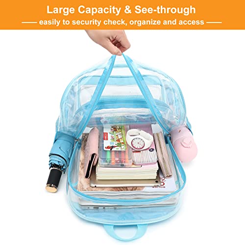 Esfoxes Heavy Duty Clear Backpack, School Backpack College Bookbag PVC See Through Transparent Backpacks (Sky Blue)