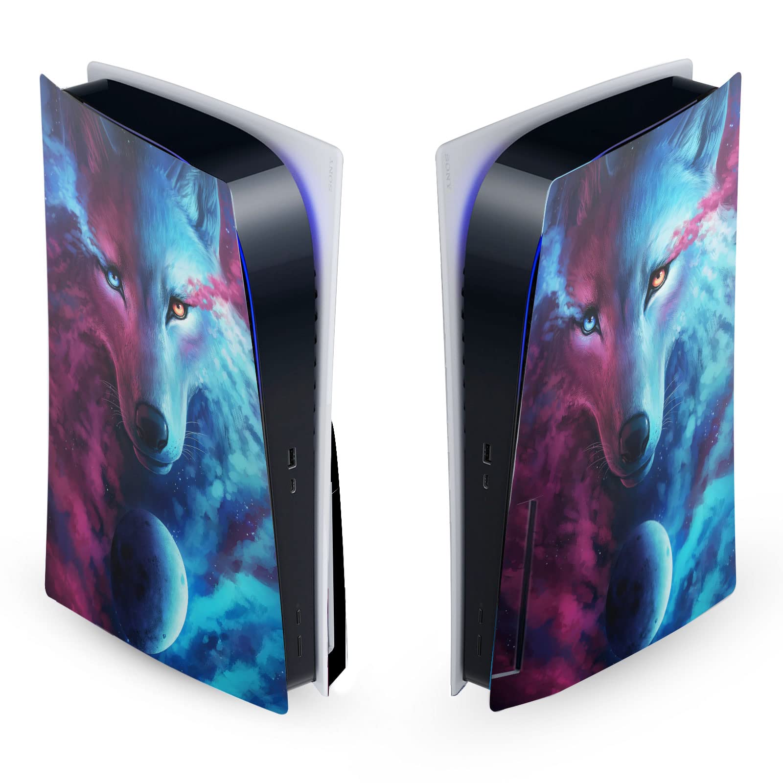Head Case Designs Officially Licensed Jonas JoJoesArt Jƶdicke Wolf Galaxy Art Mix Matte Vinyl Faceplate Sticker Gaming Skin Case Cover Compatible with Sony Playstation 5 PS5 Disc Edition Console