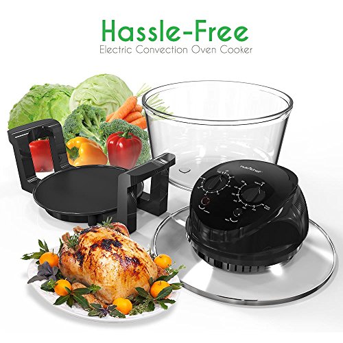 Nutrichef Convection Countertop Toaster Oven - Healthy Kitchen Glass Air Fryer Roaster Oven, Bake, Grill, Steam Broil, & Roast - Includes Glass Bowl, Broil Rack, & Toasting Rack - 18 Quart Capacity