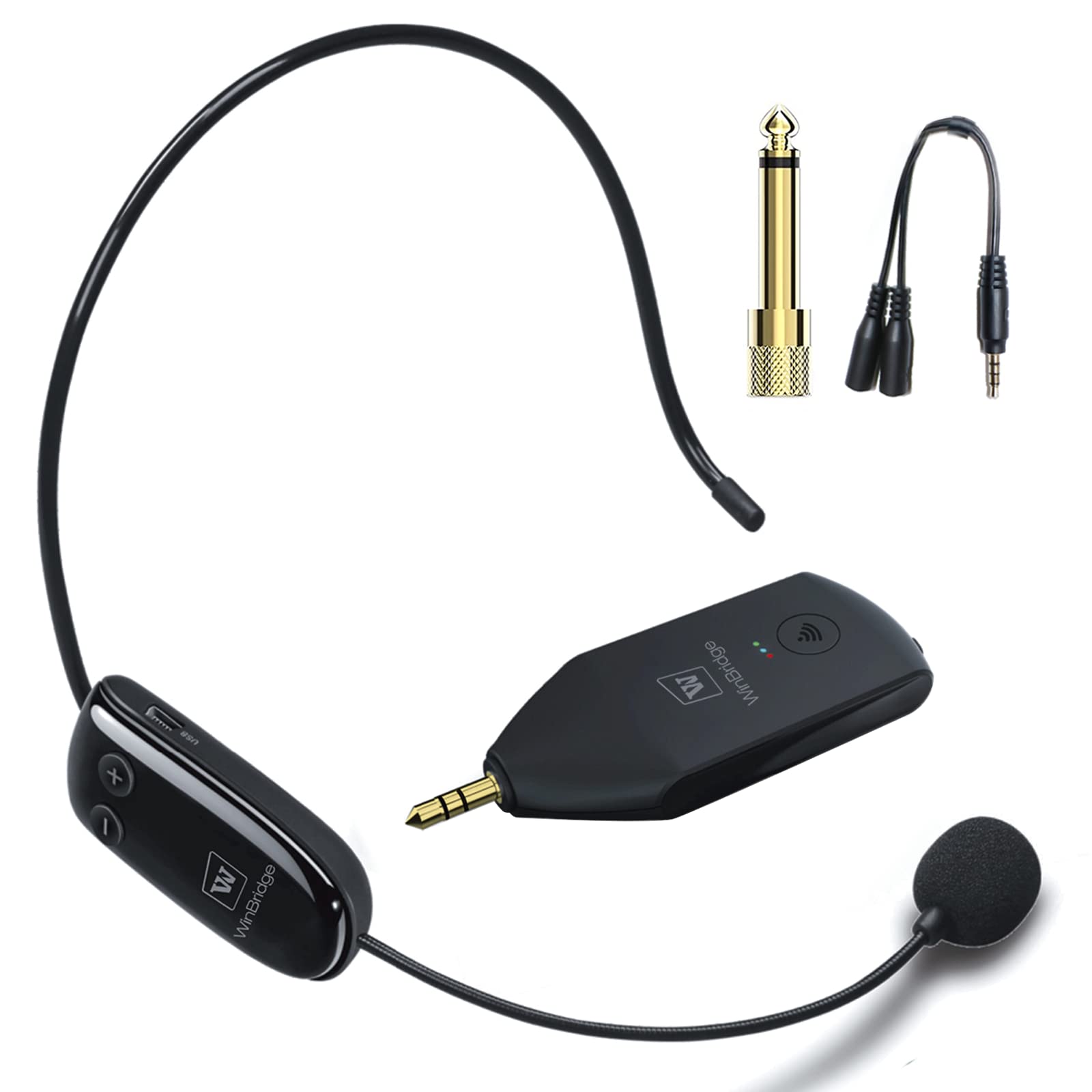 ARTHYLY Wireless Microphone Headset Rechargeable UHF Transmitter with Receiver 2 in 1 Mini Handheld External Mic for Voice Amplifier, 165 ft RangePortable Pa System, Stage Speaker, Mixer, etc