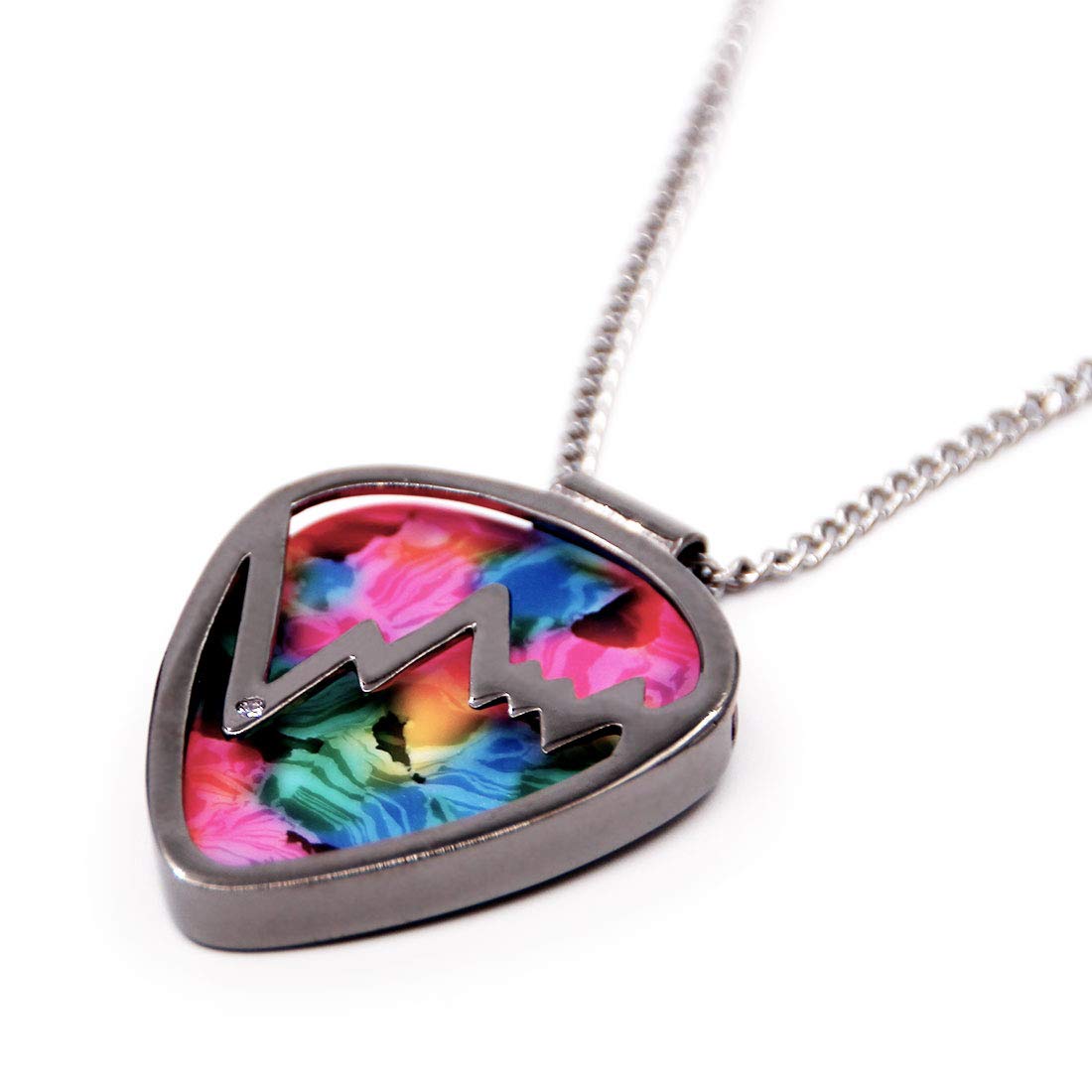 PICKRING Soundwave Shaped Guitar Pick Holder Necklace for Guitarists/guitar picks keeper storage pendant necklace stainless steel music lovers musicians gifts (Metal Black)