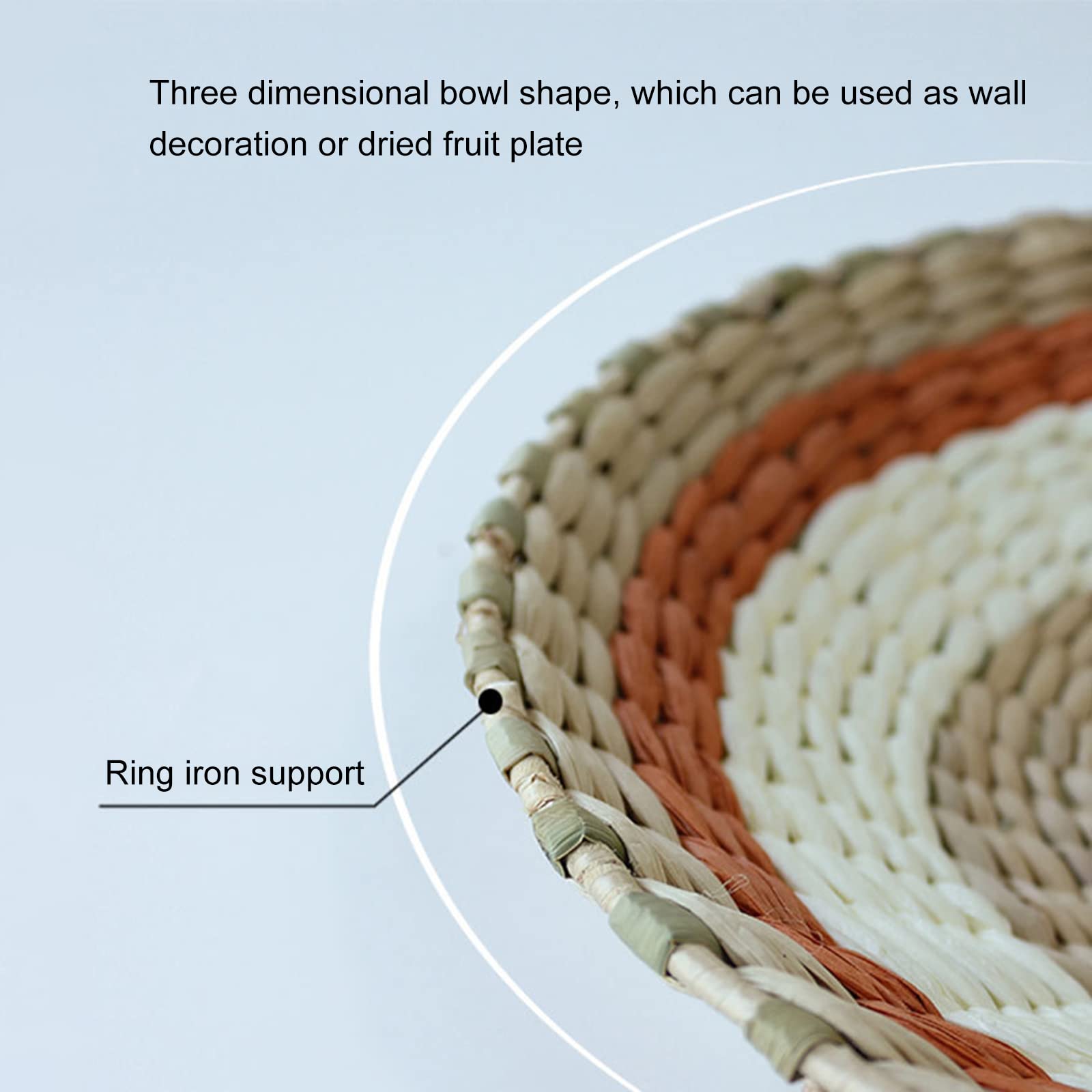 Wicker Woven Wall Basket Decor - Natural Seagrass Woven Rustic Flat Hanging Baskets Boho Rattan Wall Basket Bowls for Farmhouse Living Room Bedroom Décor