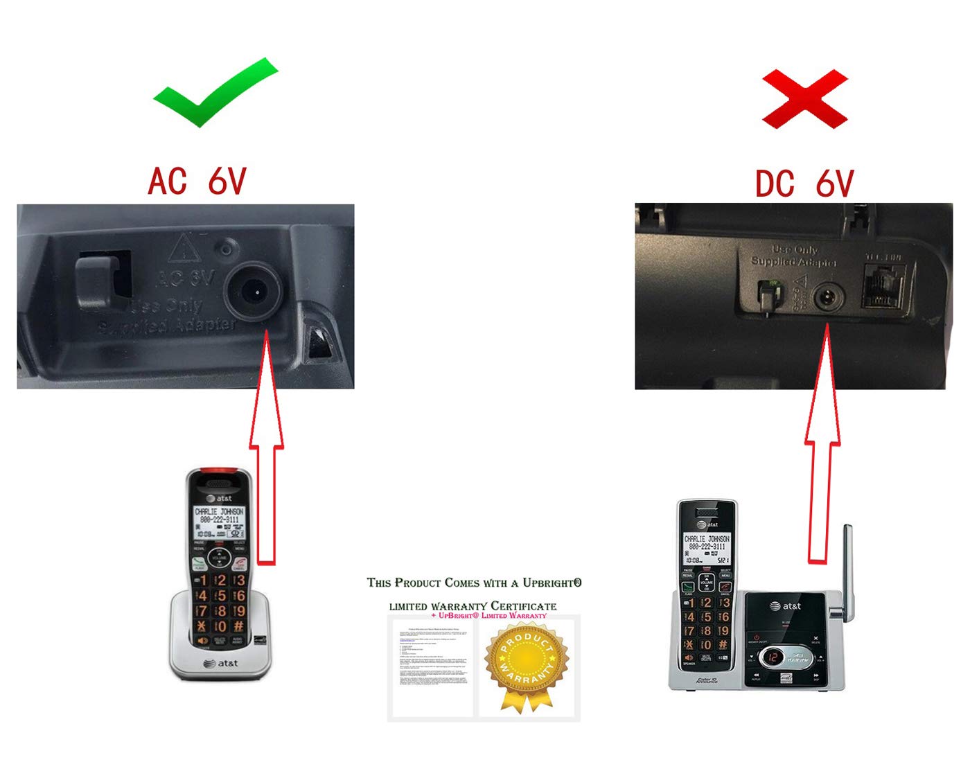 UPBRIGHT 6V AC Adapter Compatible with AT&T VTech CS6114 CS6124 CS6419 CS6529 CS6649 CS6729 CS6729-2 CS6759 CS6829 CS6859 EL52103 EL52203 DECT 6.0 Cordless Phone 6VAC 300mA AC6V Power Supply Charger