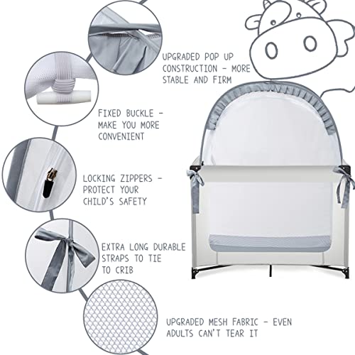 L RUNNZER Pack N Play Tent, Baby Pop Up Crib Tent to Keep Baby In, Crib Net for Pack And Plays, Mini Cribs & Play Yards to Stop Baby from Climbing Out, Pop Up Design & Breathable Mesh