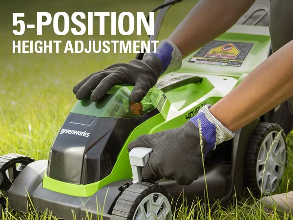 Greenworks 40V 14" Cordless Electric Lawn Mower, Leaf Blower (120 MPH / 500 CFM), String Trimmer, 4.0Ah Battery and Charger