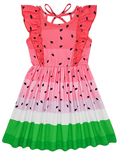 Goodstoworld Little Girls Dress Size 5 6 Toddler Summer Watermelon Beach Dresses 5T 6T Girl Kids Pink Ruffle Sleeveless Graduation Sundress Cute Casual Outfits Fruit Strechy Frocks