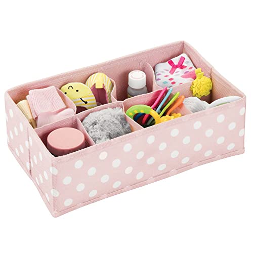 mDesign Fabric 8-Section Divider Drawer Organizer Bin for Baby Nursery Dresser, Closet, Shelf, Changing Table Organization, Hold Clothes, Toys, Diapers, Bib, Blanket - Pink/White Polka Dot