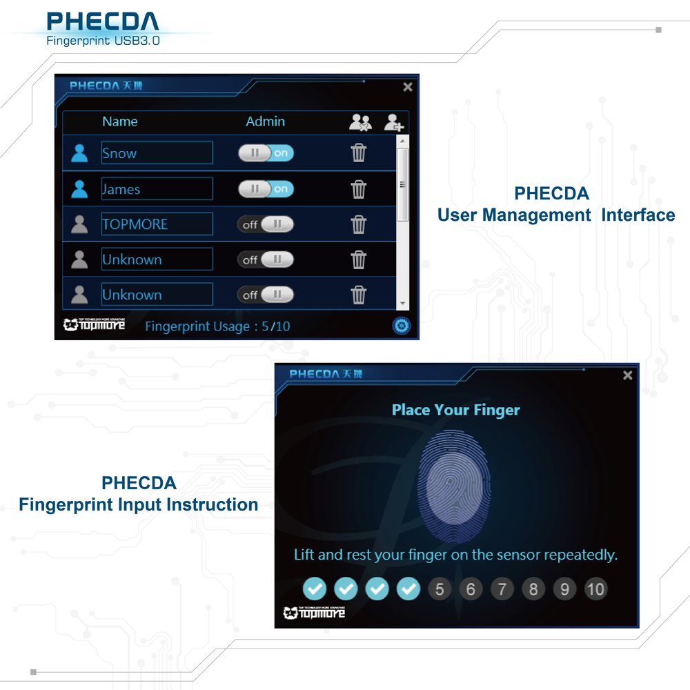 TOPMORE Phecda Fingerprint Recognition USB3.0 Flash Drive Fingerprint ID Security Flash Disk Biometric Fingerprint Reader Memory Stick (64GB, Blue & Silver)