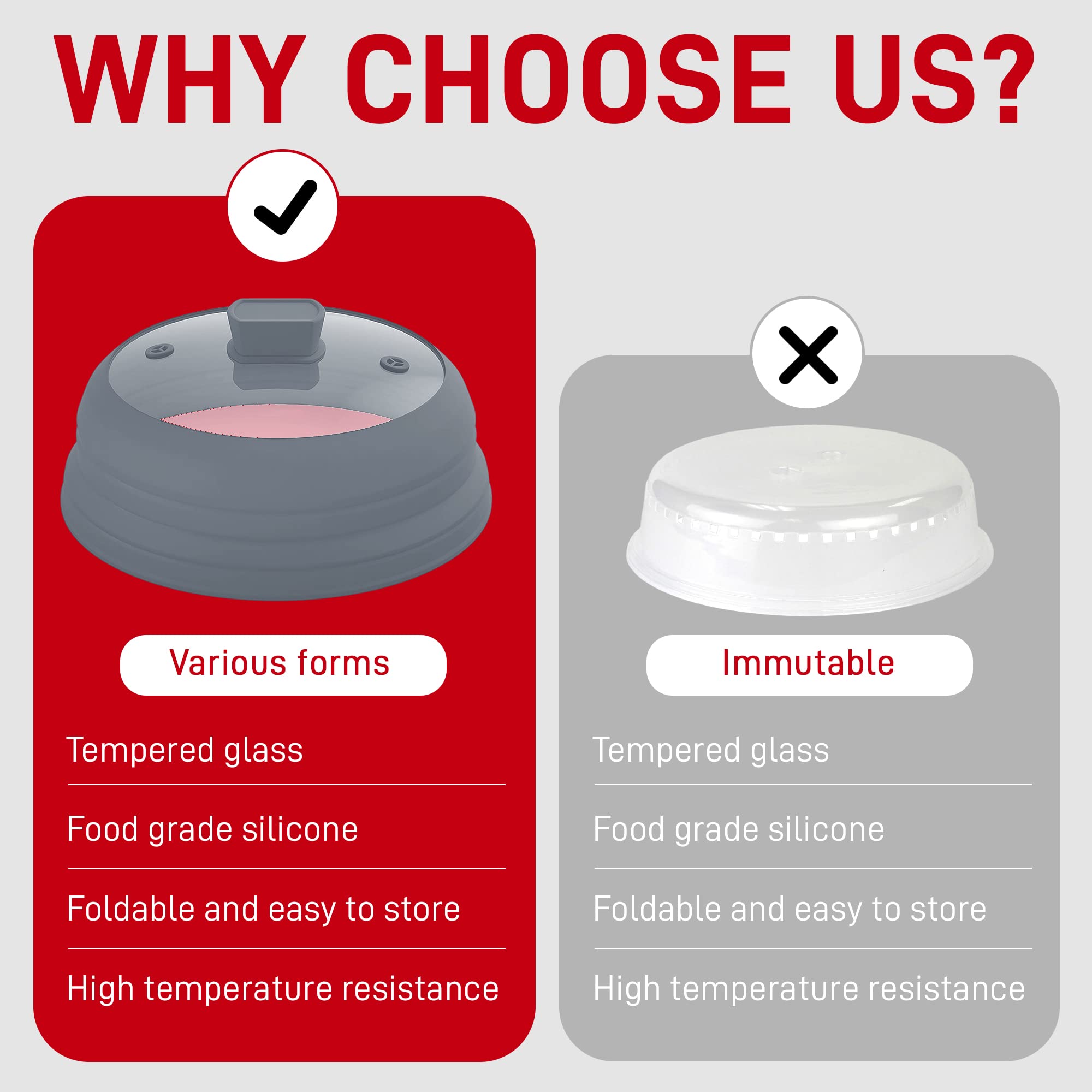 Microwave Splatter Cover Glass - Collapsible Microwave Splatter Cover for Plate & Bowl - Tempered Glass Top, Food-Grade Silicone Dome with Heating Vents & Heat-Safe Handle