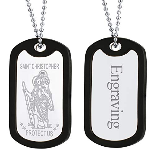 FaithHeart Customized Saint Christopher Necklace Silicone Dog Tag Pendant Charms Old-school Mens Army Tags Jewelry for Travellers Surfer
