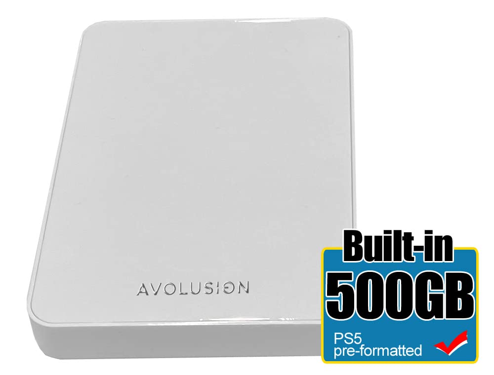 Avolusion Z1-S 500GB USB 3.0 Portable External Gaming Hard Drive - White (for PS5, Pre-Formatted) - 2 Year Warranty