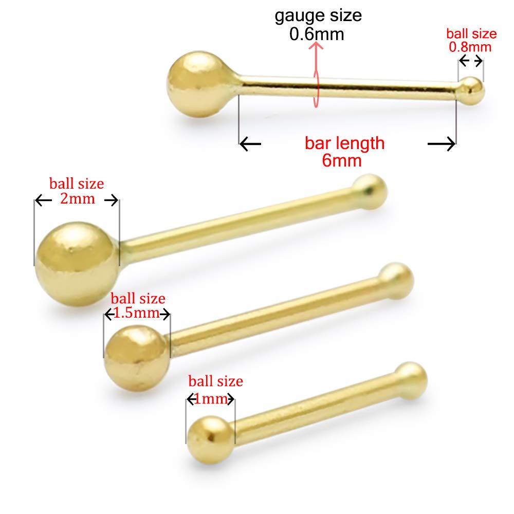 AtoZ Piercing - 9K Solid Yellow Gold 1.5MM Plain Ball Top 22 Gauge Ball End Nose Stud Piercing Jewelry