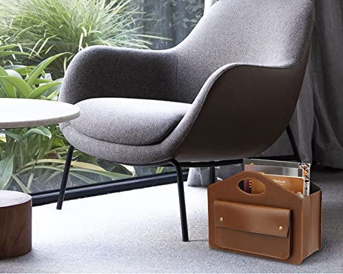HofferRuffer Magazine Basket Holder, Foldable Magazine Rack, Document File Holder Organizer, File Folder, Newspaper Storage Bin Organizer for Home or Office (Brown)