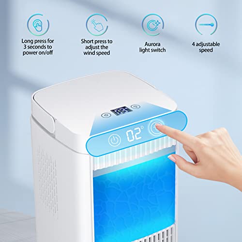 JOYENERGY Portable Air Conditioner Fan, Innovative Semiconductor Refrigeration, Personal Fan with 4 Wind Speeds, Desk Cooling Fan for Home, Travel and Office