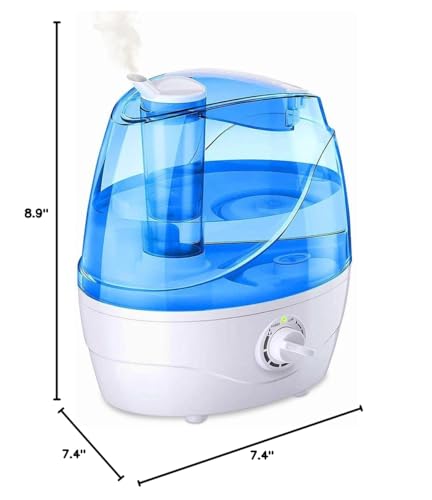 HemingWeigh Ultrasonic Humidifier with 28 Decibels, Safety Protection, Adjustable Mist, Easy to Clean Material, Tank with 2.2 Liter Capacity