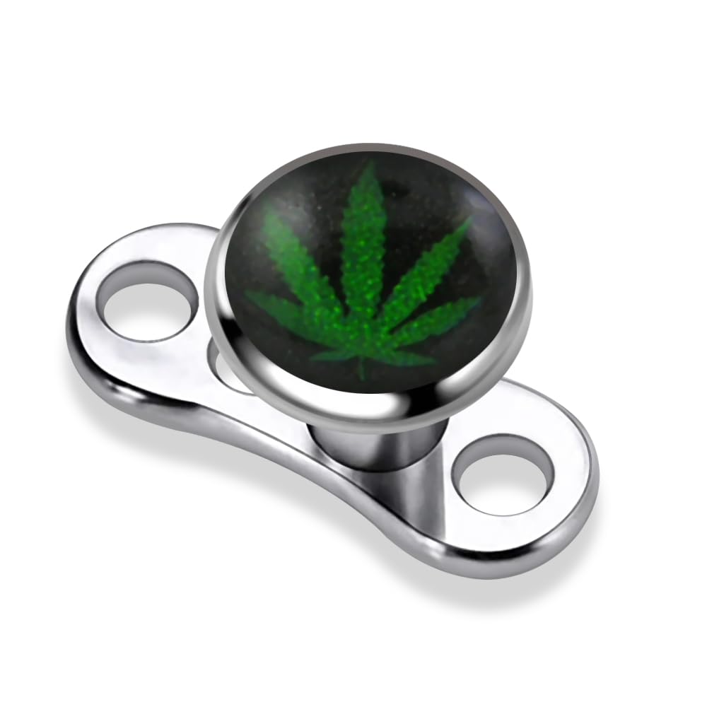AtoZ Piercing Marijuana Leaf on Black Background Surgical Steel Top with Titanium Base Micro Dermal Anchor Jewelry