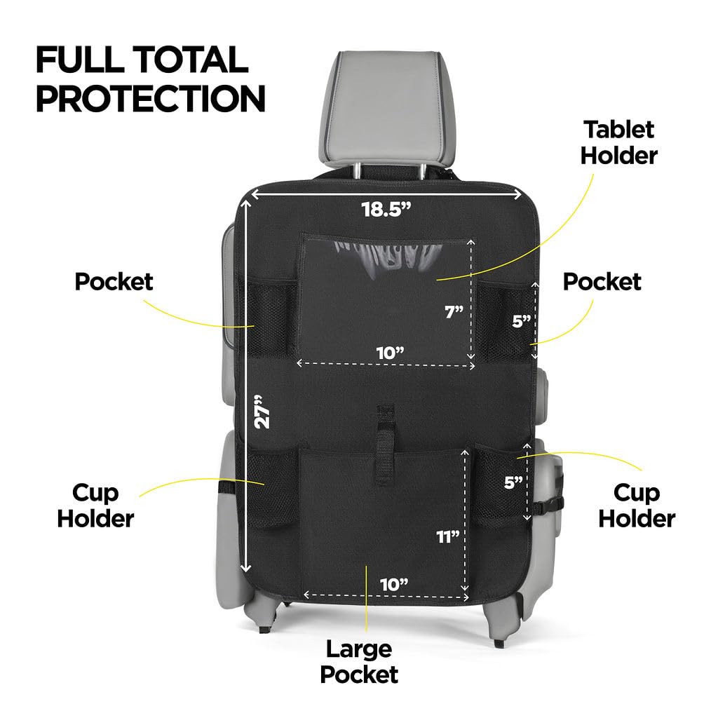 lebogner Car Seat Protector + Backseat Organizer With iPad and Tablet Holder, 5 Pocket Storage Car Seat Back Cover & Kick Mat Protector