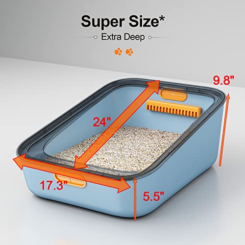 Eiiel Extra Cat Litter Box, 7.3 Wx24 L Large Nonstick Pan Durable Standard Great for Small & Cats Easy to Clean1(Blue)
