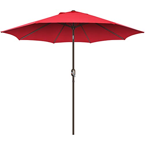 Funsite 9ft Patio Umbrella, UV Protect Pool Umbrella with Heavy Duty Pole, Ventilate Design Outdoor Umbrella with Push Botton Tilt & Crank Ideal for Garden, Lawn, Deck, Backyard&Pool, Red