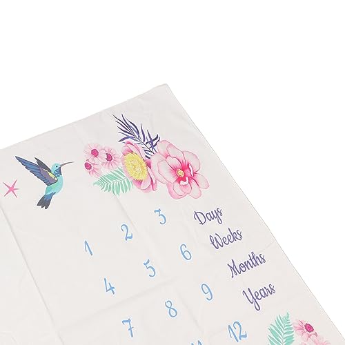 Baby Milestone Blanket, Baby Milestone Photo Prop 39.4in Wide Squared Flowers Birds Pattern for Photography