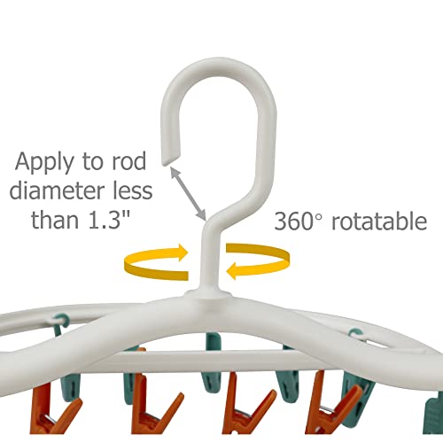 EIKS Foldable Laundry Drying Hanging Rack with 24 Clips for Drying Clothes, Underwear, Hat, Scarf, Socks, Gloves
