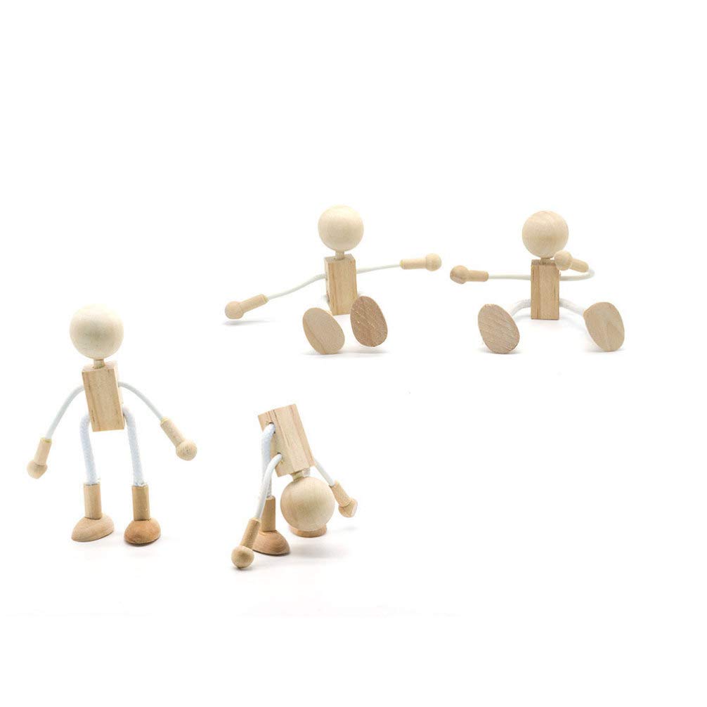 EXCEART Wood Peg Dolls 4Pcs Unfinished Wooden Peg Doll Adjustable Wood Peg People Doll Robot Paintable Bodies Figures for DIY Arts Crafts Peg Game Party Favor
