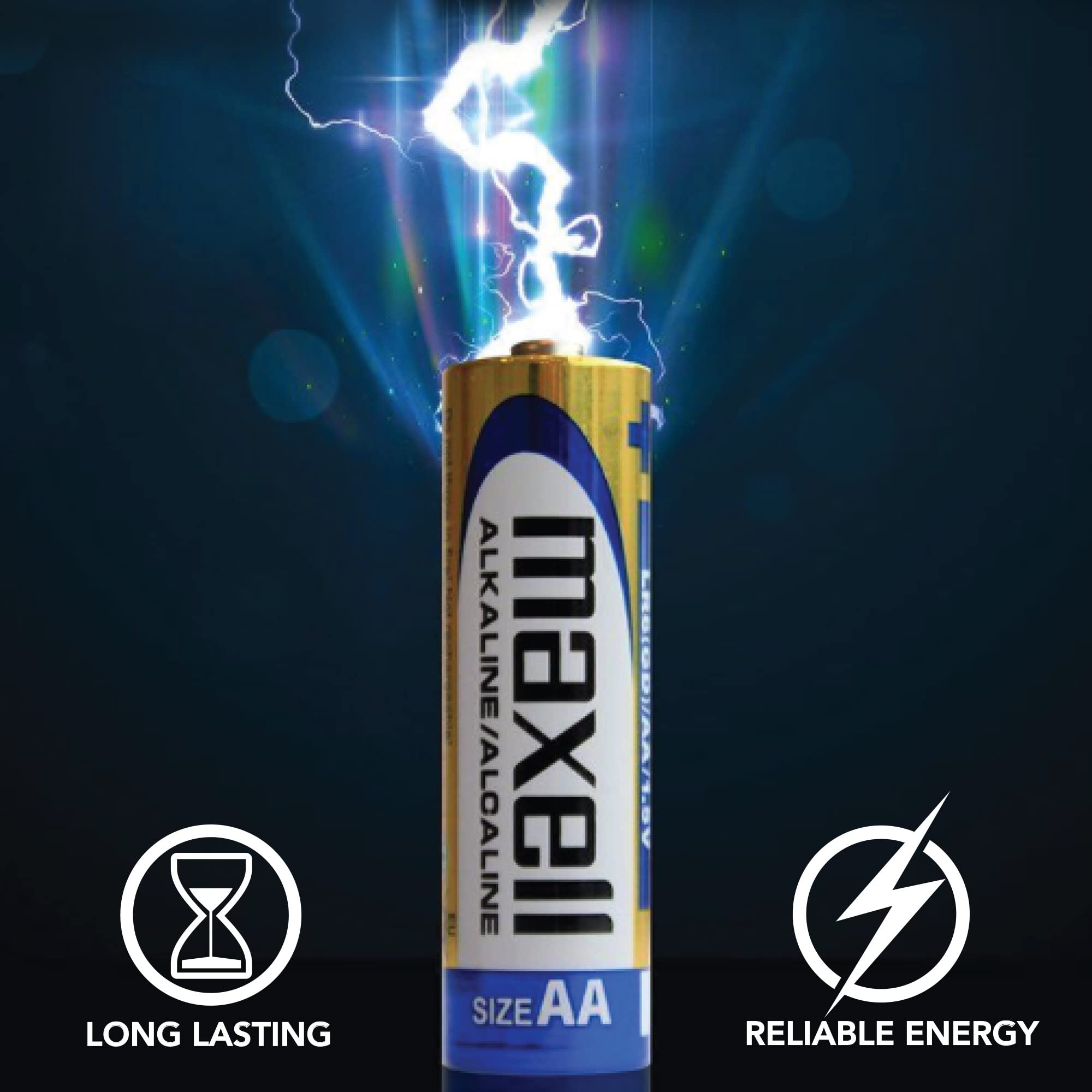 Maxell β 723465, Reliable AA Alkaline Battery - 10x Long-Lasting with 1.5V Performance with Mercury & Cadmium Free - Ideal for Wireless Keyboards, Mouse, Clocks, Flashlights & Toys - Pack of 4