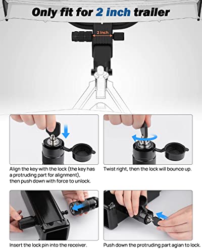 JOYTUTUS Trailer Hitch Lock, 1/2" Dia 2-3/4'' Long Pin, Fits 2" Class I/II Receiver, with 2 Keys 2 O-Rings, for Trailer Truck Car Boat, Anti-Theft and Waterproof Towing Hitch Lock