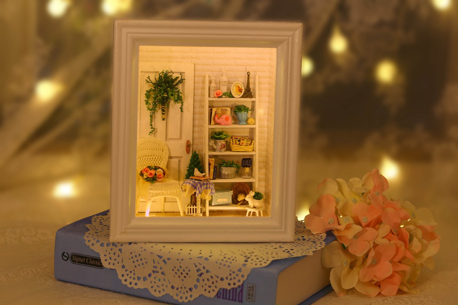 Kisoy Romantic and Cute Dollhouse Miniature DIY House Kit Creative Room Perfect DIY Gift for Friends,Lovers and Families(Sunny Dorm)
