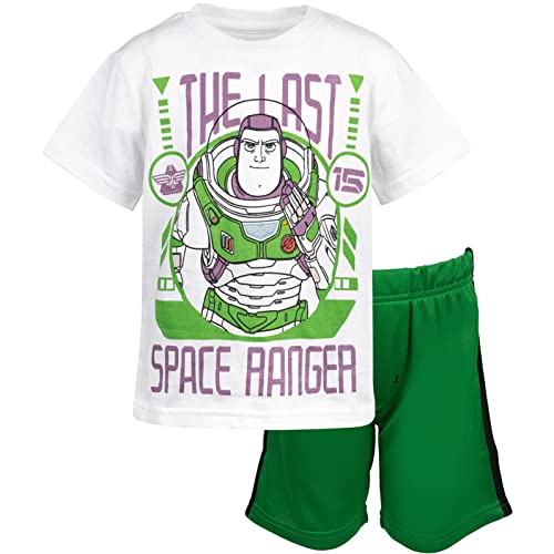 Disney Pixar Lightyear Buzz Lightyear Big Boys T-Shirt and Mesh Shorts Outfit Set Green/White 10-12