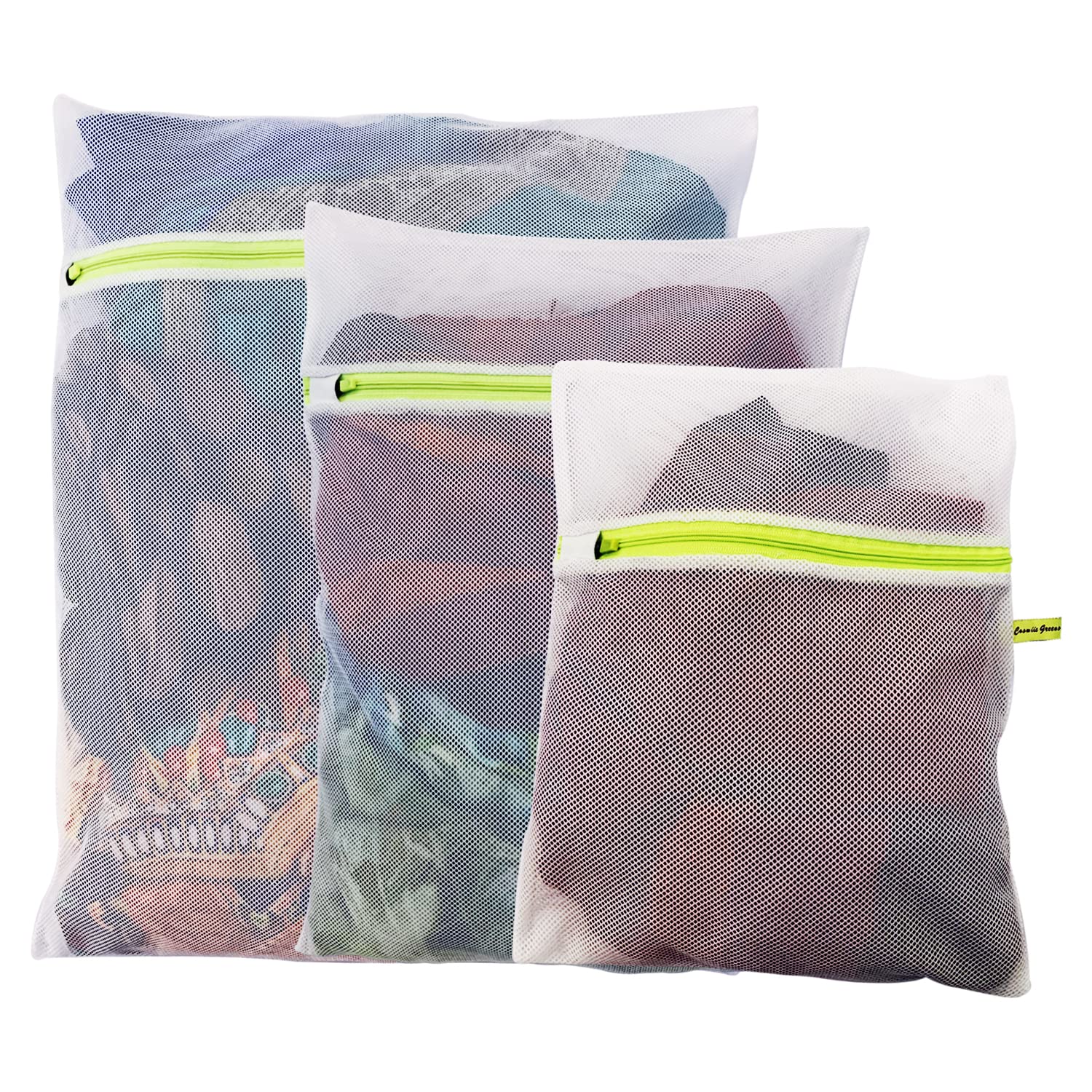 Cosmiic Greens 3 Pcs (S1/M1/L1) Mesh Laundry Washing Bags with Premium Rust Free Zipper, Storage Bag, Store Dirty Clothes, Washing Bags, Blouse, Bra, Hosiery, Lingerie, Stocking, Jeans (Polyester)