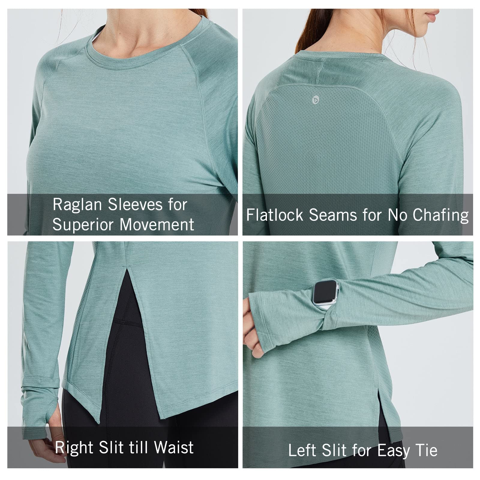 BALEAF Women's UPF 50+ Long Sleeve Sun Protection Shirts SPF Hiking Shirts Quick Dry Tie Front Side Slit Running Blue XL
