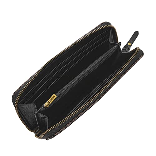 Fossil Women's Tara Faux Leather Wallet Zip Around Clutch, Black/Brown (Model: SL8223015)