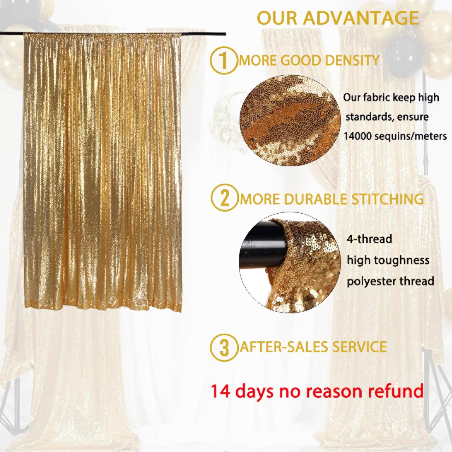 LQIAO 4FTX10FT Gold Shimmer Sequin Fabric Backdrops Wedding Photo Booth Sequin Curtain Drapes Panels Photography Background Decoration