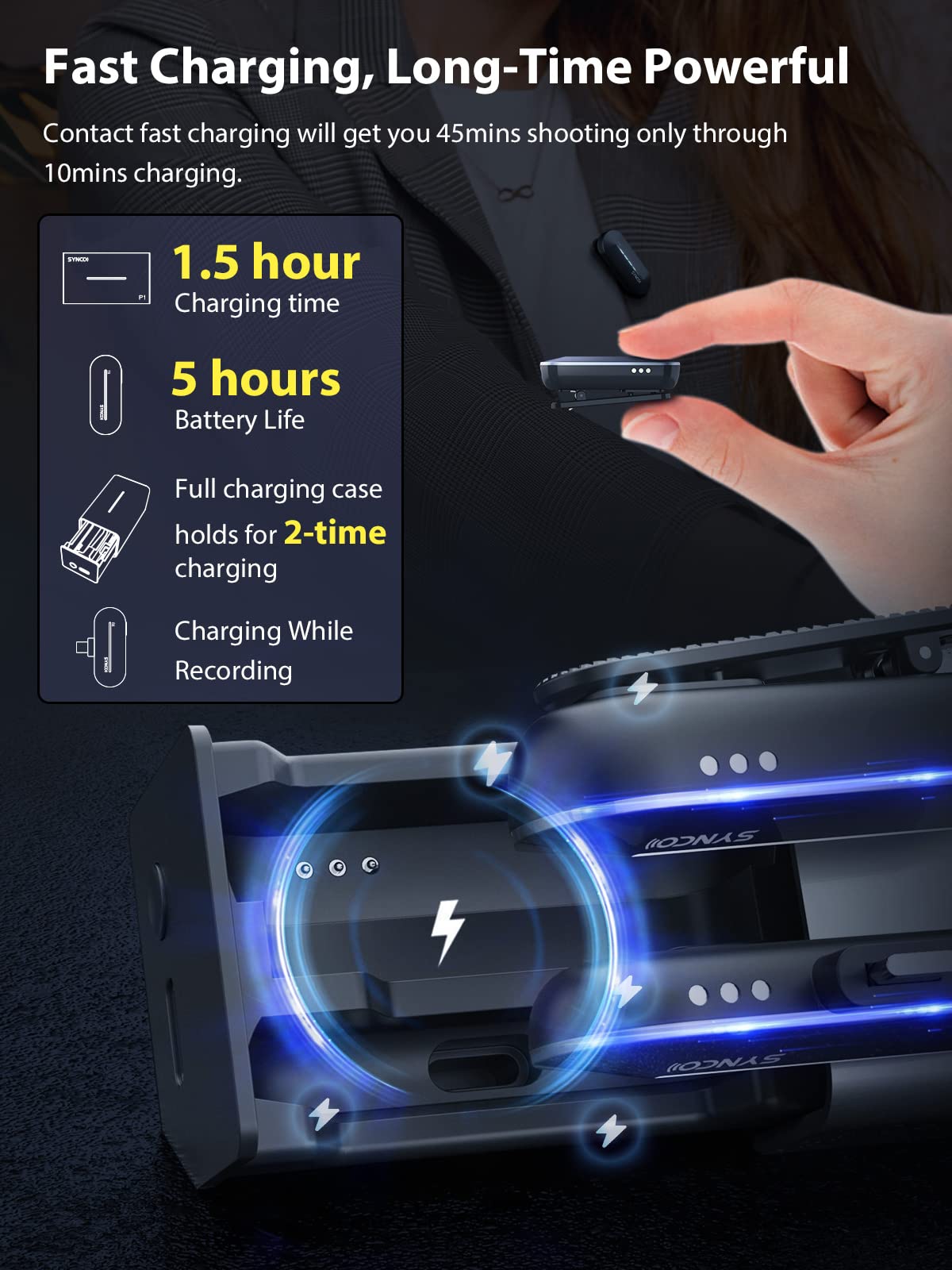 SYNCO Wireless Lavalier Microphone for iPhone, P1L 2.4GHz Lapel Mic with Charging Case for iPhone Smartphone YouTube TIK Tok Live Streaming Vlog, Wireless-Lavalier-Microphone-iPhone
