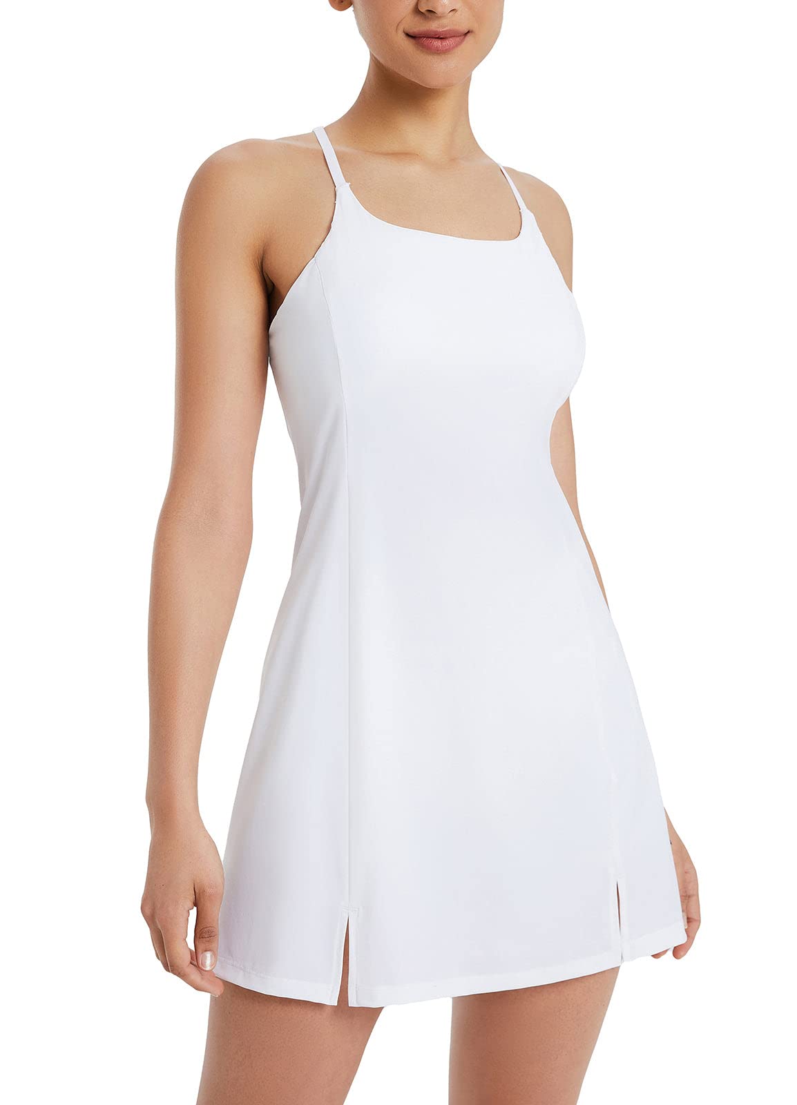 BALEAF Women's Tennis Dress with Shorts Built-in Bra Athletic Workout Dress Pockets Adjustable Strapss White XS