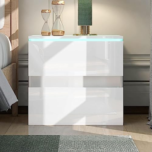 BKEKM Nightstands Bedside Tablewireless Charging Nightstand Remote Control Led Light-Dark End Table USB Charging 2 Drawers Bedside Cabinet Well Made