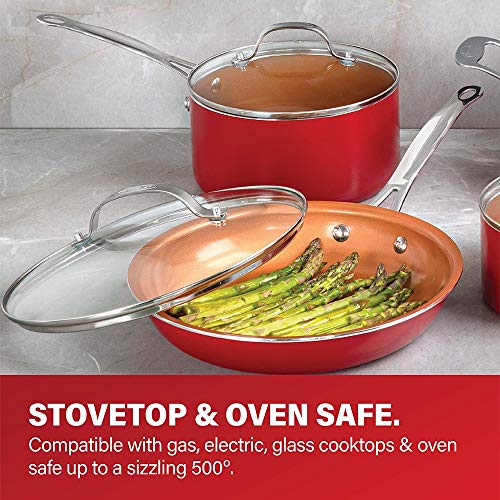 Gotham Steel 20 Pc Pots and Pans Set Nonstick Cookware Set + Bakeware Set, Complete Ceramic Cookware Set for Kitchen, Non Stick Pots and Pans Set with Lids, Dishwasher / Oven Safe, Non Toxic - Red