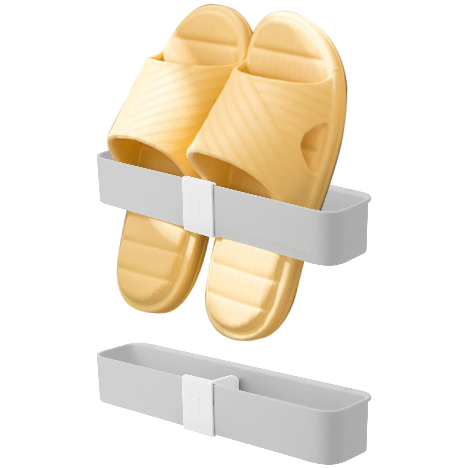 Cosmos 2 Pcs Wall Mounted Slippers Rack House Slippers Hanger Shower-shoe Holders Wall Mount Shower Slippers Organizers with Sticky Hanging Strips for Bathroom, Kitchen, Living Room and RV (Grey)